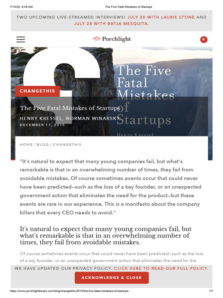 The Five Fatal Mistakes of Startups | PDF | Startup Company | Small ...