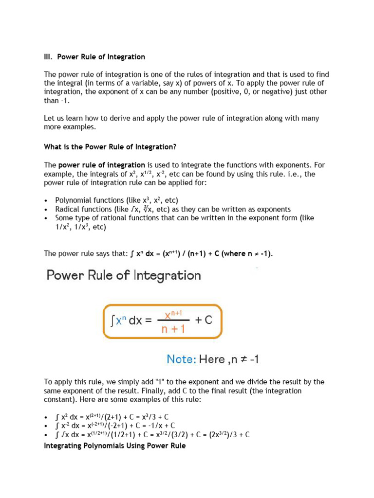 3 Power Rule of Integration | PDF | Integral | Exponentiation