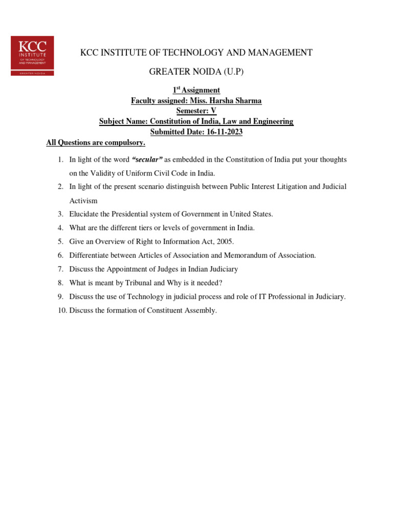 Assignment - 1-COI New | PDF | Law