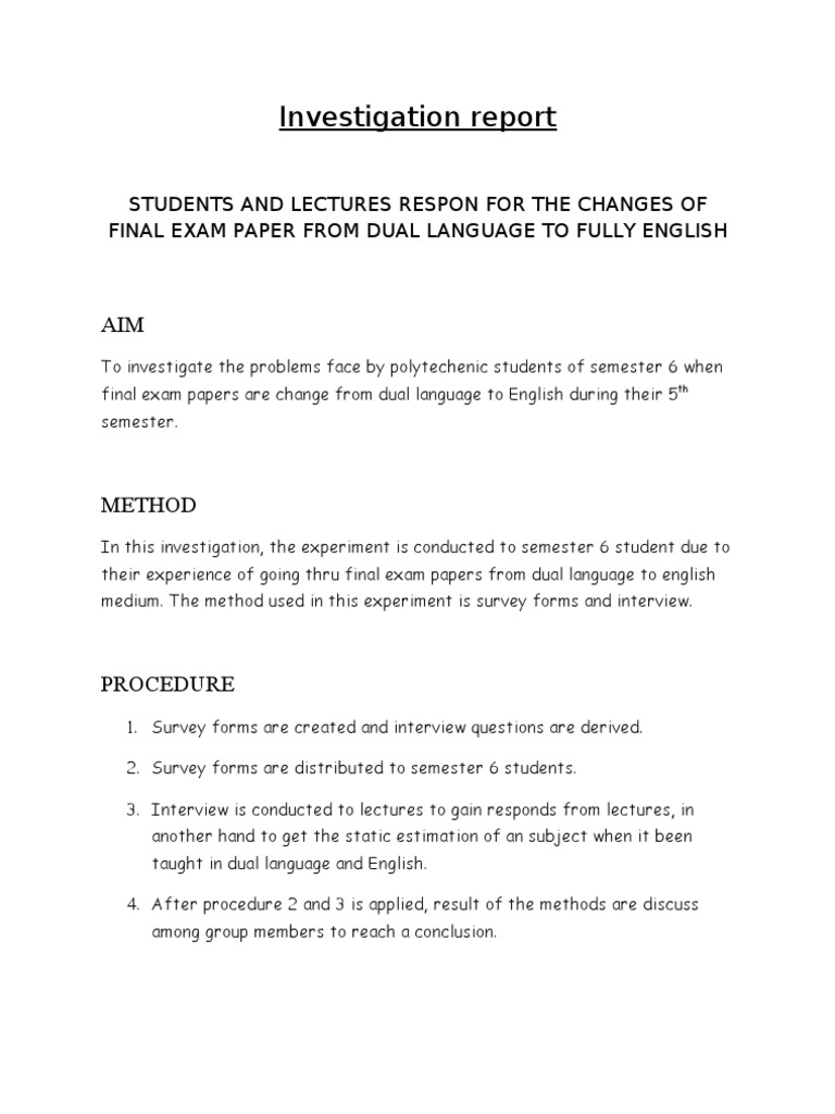 Investigation Report Project | PDF | Language Arts & Discipline