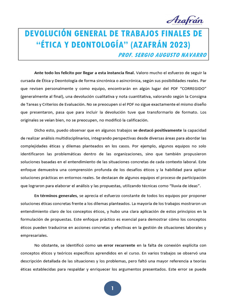 Devolución General de Trabajo Final | PDF | Cognición