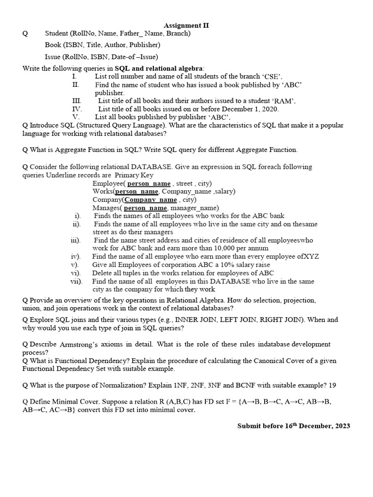 DBMS Assignment | PDF | Relational Model | Relational Database
