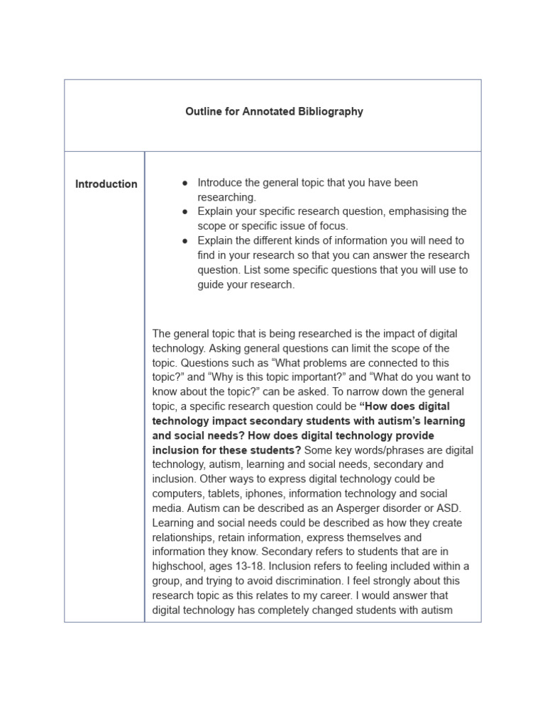 Outline For Annotated Bibliography | Download Free PDF | Autism ...