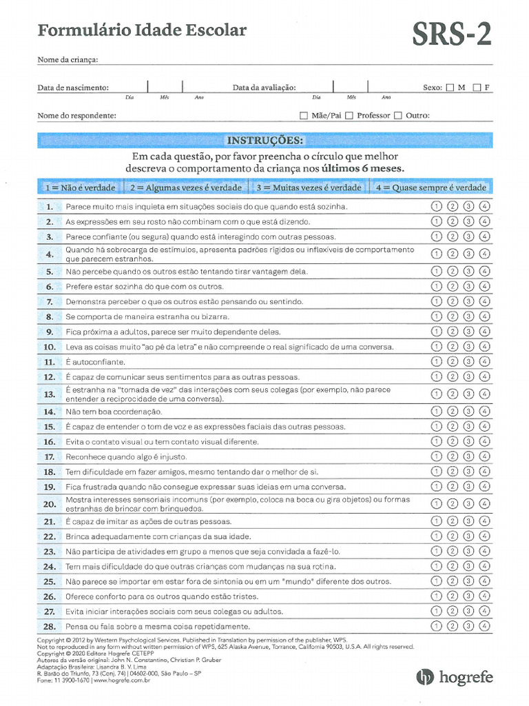 Formulários Escolar SRS-2 de 2 | PDF