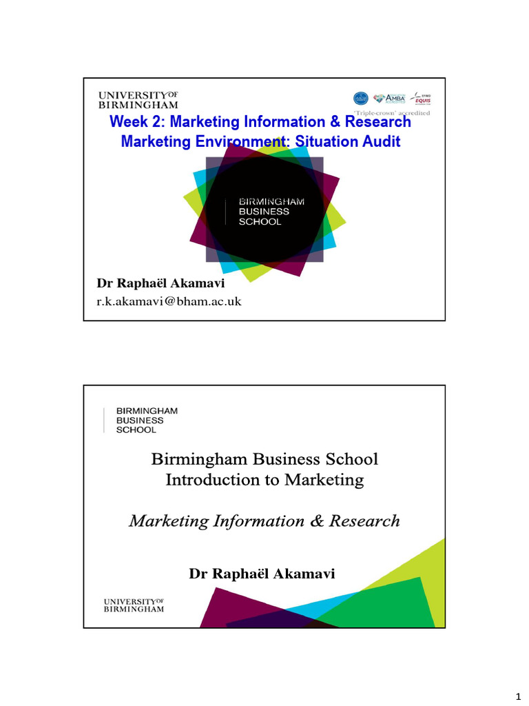 MBA FT Lecture 2 - Marketing Audit and Research Information Student V ...