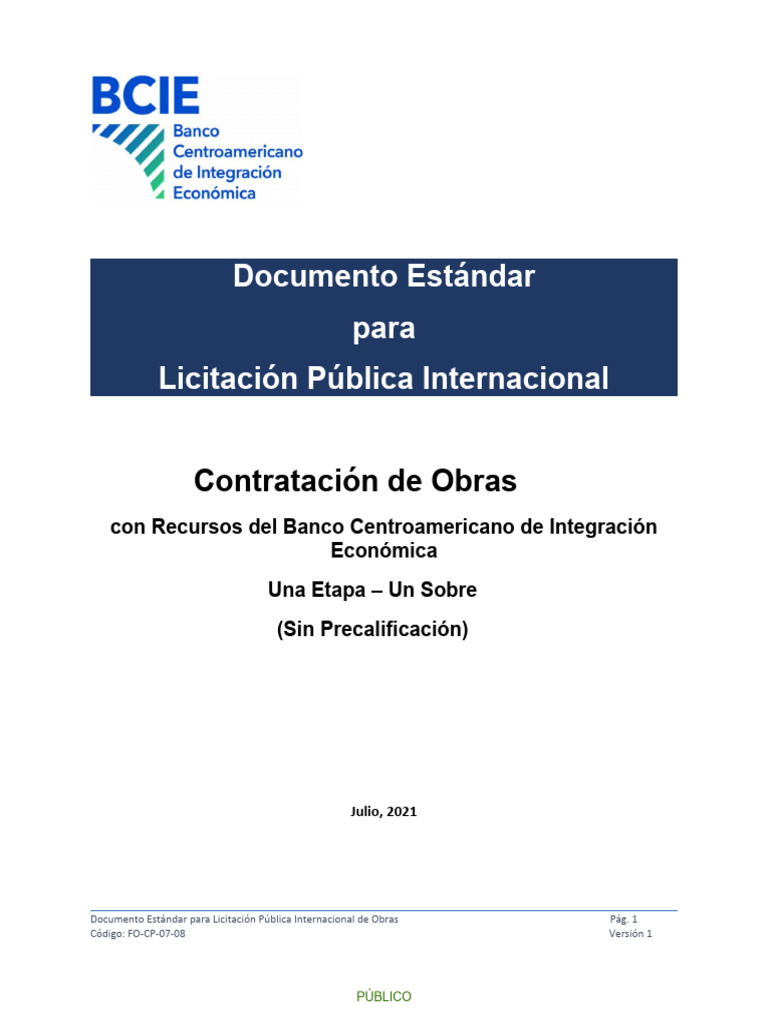 Documento Estandar para Licitacion Publica Internacional de Obras | PDF ...