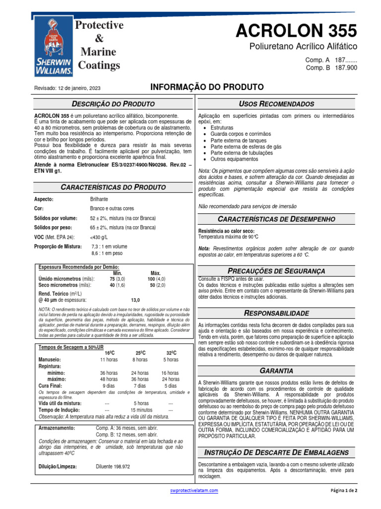 Acrolon-355 187... 900 12.01.2023 | PDF | Poliuretano | Tinta