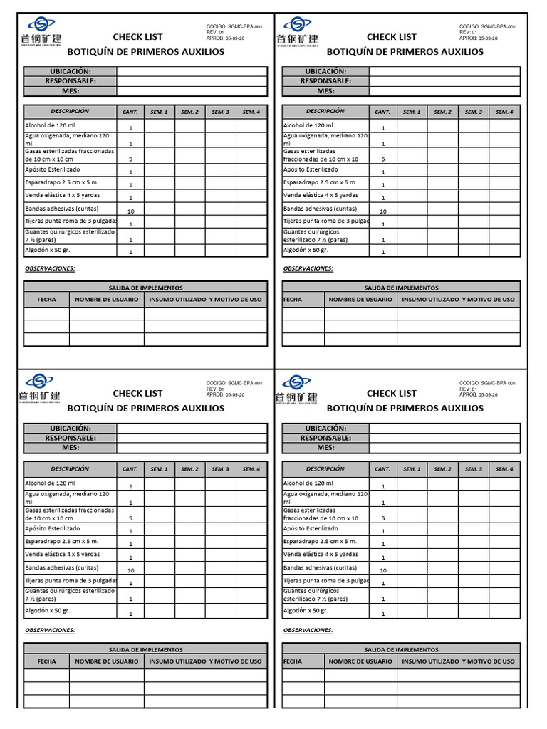 Check List de Botiquin SGMC | PDF | Primeros auxilios