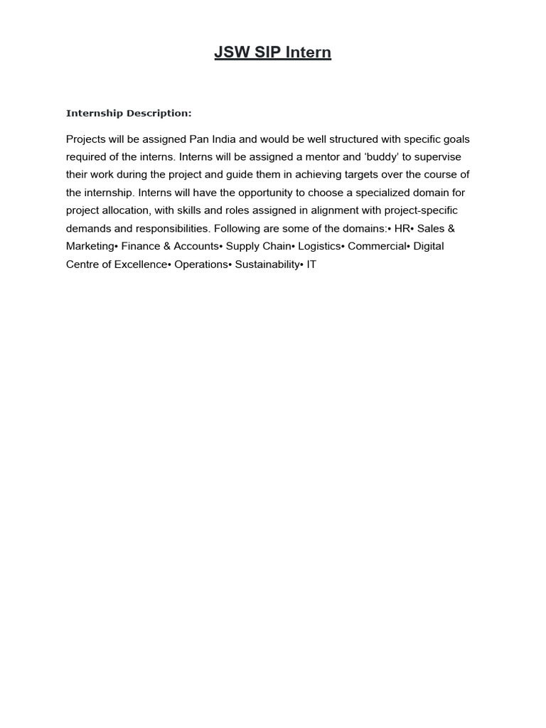 JSW SIP Intern Description | PDF | Business