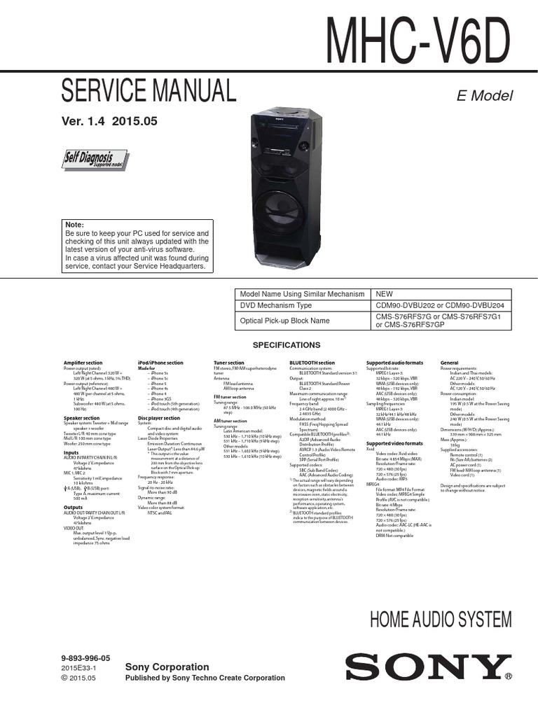 Sony Mhc-V6d Ver.1.4 SM | PDF | Soldering | I Pod
