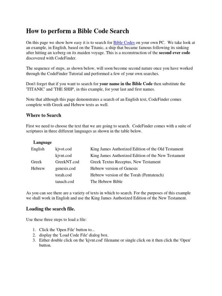 How to perform a Bible Code Search | PDF | King James Version | Hebrew ...