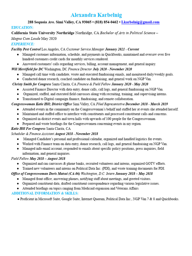 Karbelnig Alexandra Resume 2023 | PDF | United States Congress ...