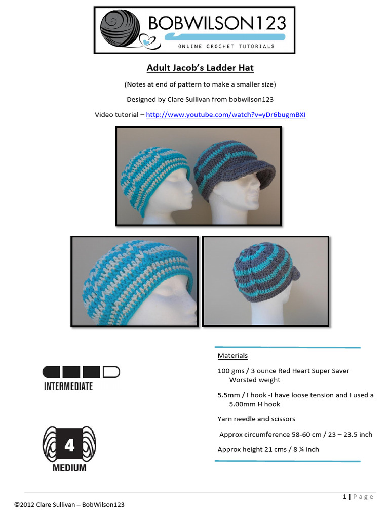 Jacobs Ladder Hat Crochet Pattern Bobwilson123 | PDF | Crochet | Yarn