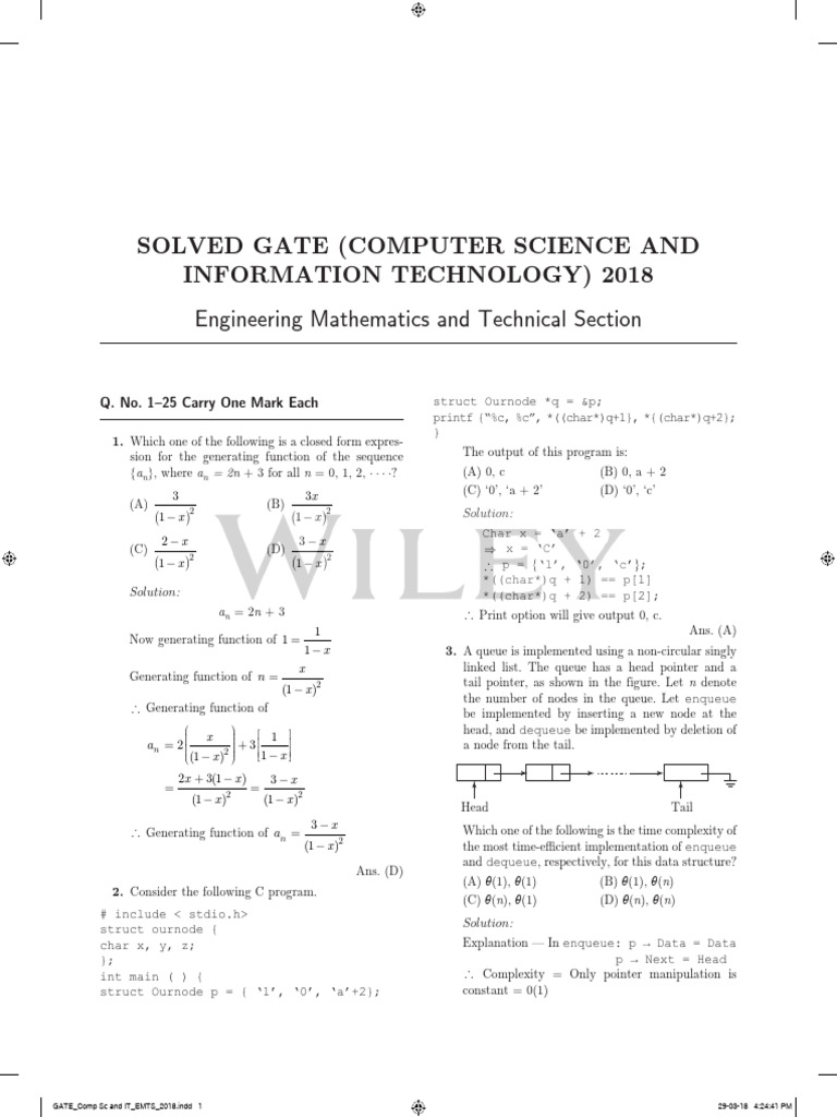Solved CS 2018 | Download Free PDF | Eigenvalues And Eigenvectors | First Order Logic