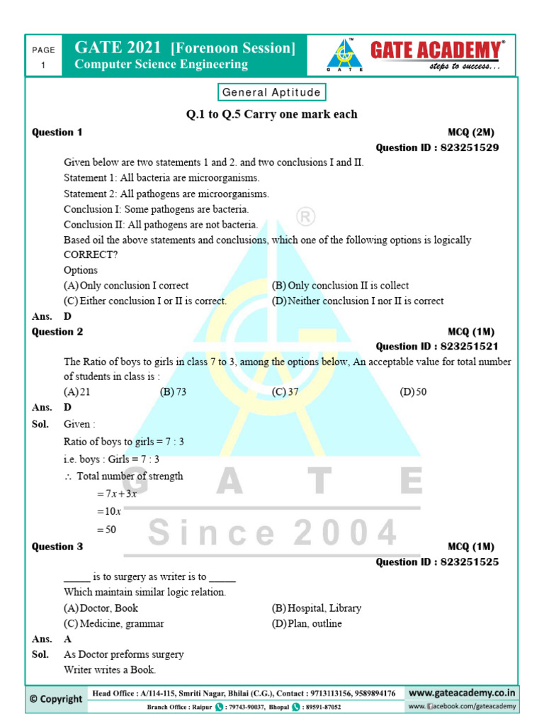 GATE 2021: CSE Exam Analysis | PDF | Internet Protocols | Computing