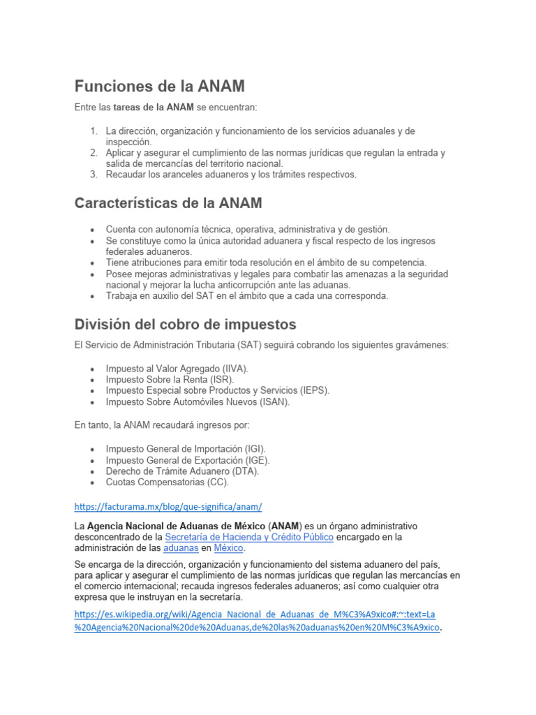 Funciones de La ANAM | PDF | aduana | Gobierno