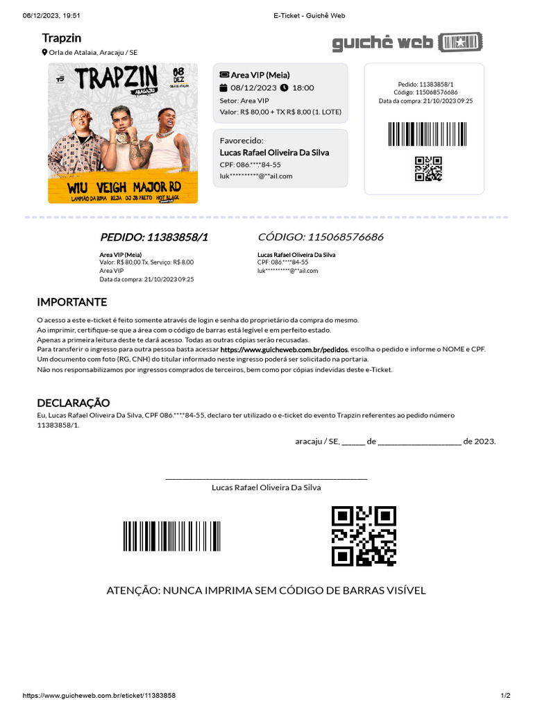 E-Ticket - Guichê Web | PDF | Tecnologia da Informação | Informática