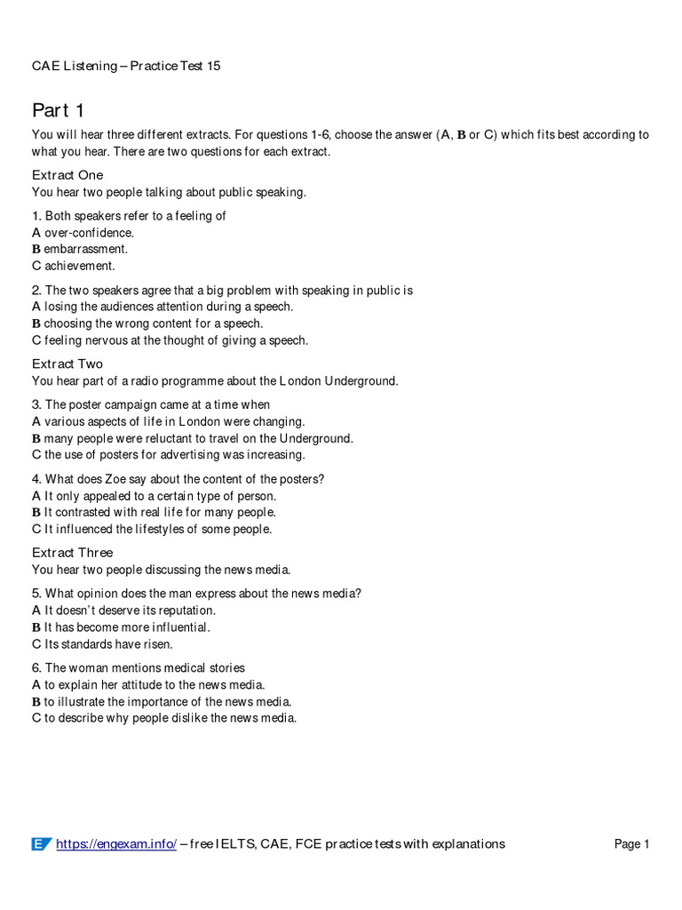 CAE Listening Practice Test 15 Printable v2 | PDF | Public Speaking