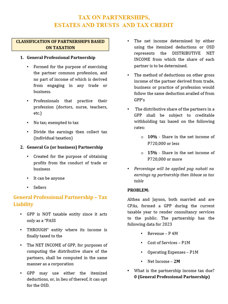 Taxation Guide for Partnerships, Estates, Trusts | PDF | Tax Deduction ...