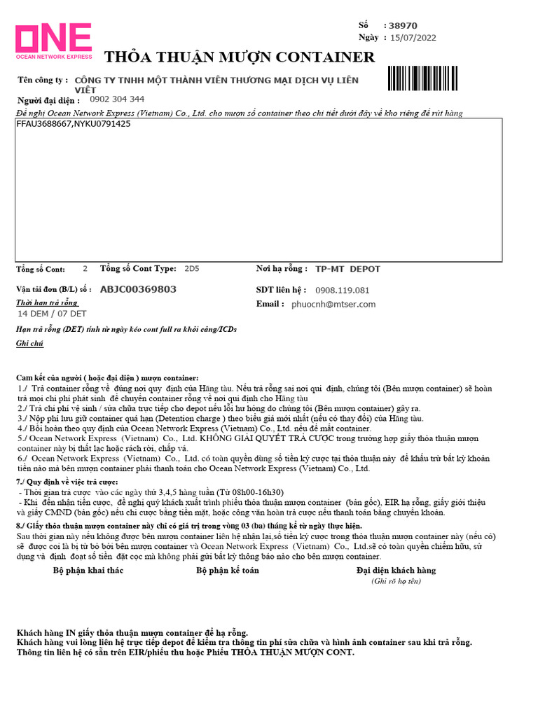 Thoa Thuan Muon Cont 9803 | PDF