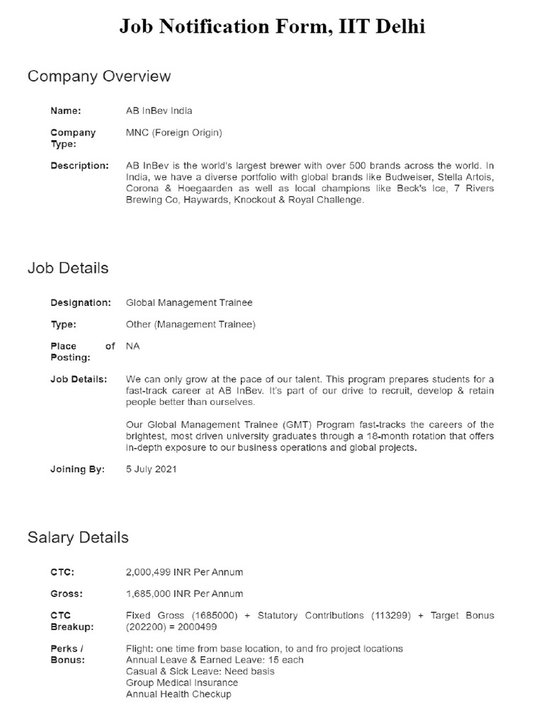 AB InBev India (Global Management Trainee) | PDF