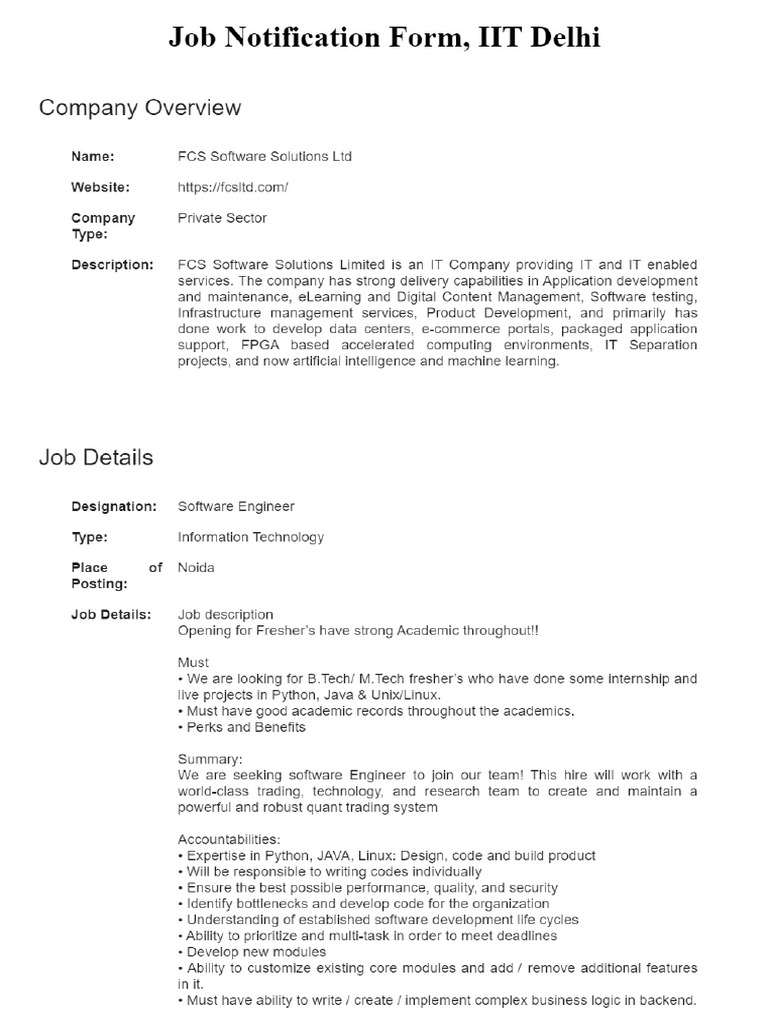 FCS Software Solutions LTD (Software Engineer) | PDF