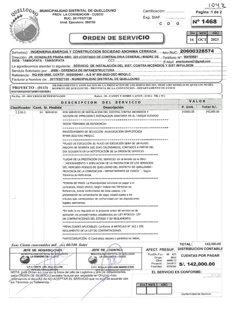 Orden de Servicio | PDF