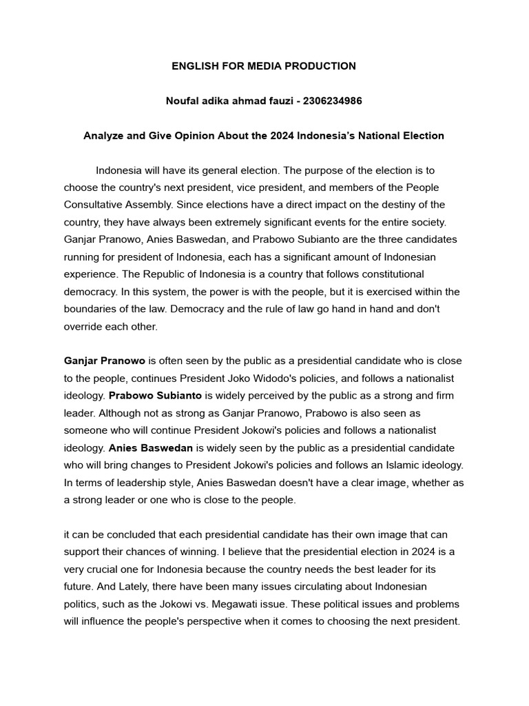 Noufal Adika Ahmad Fauzi - 2306234986 - English B - Assignment | PDF | Elections | Government