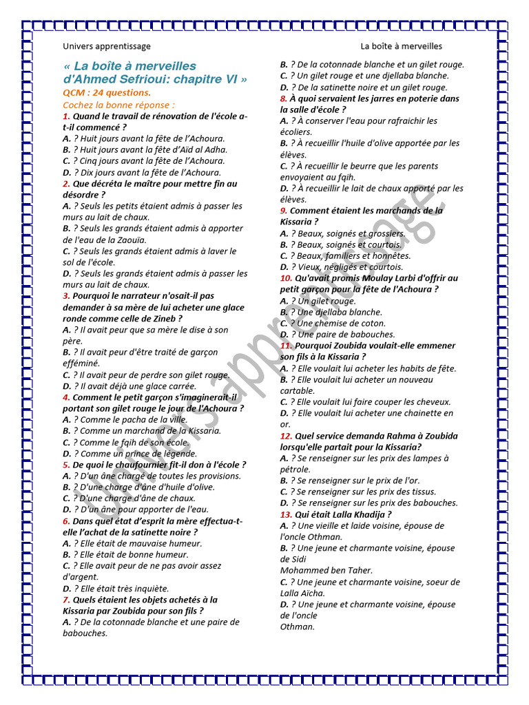 QCM Chapitre 6 | PDF