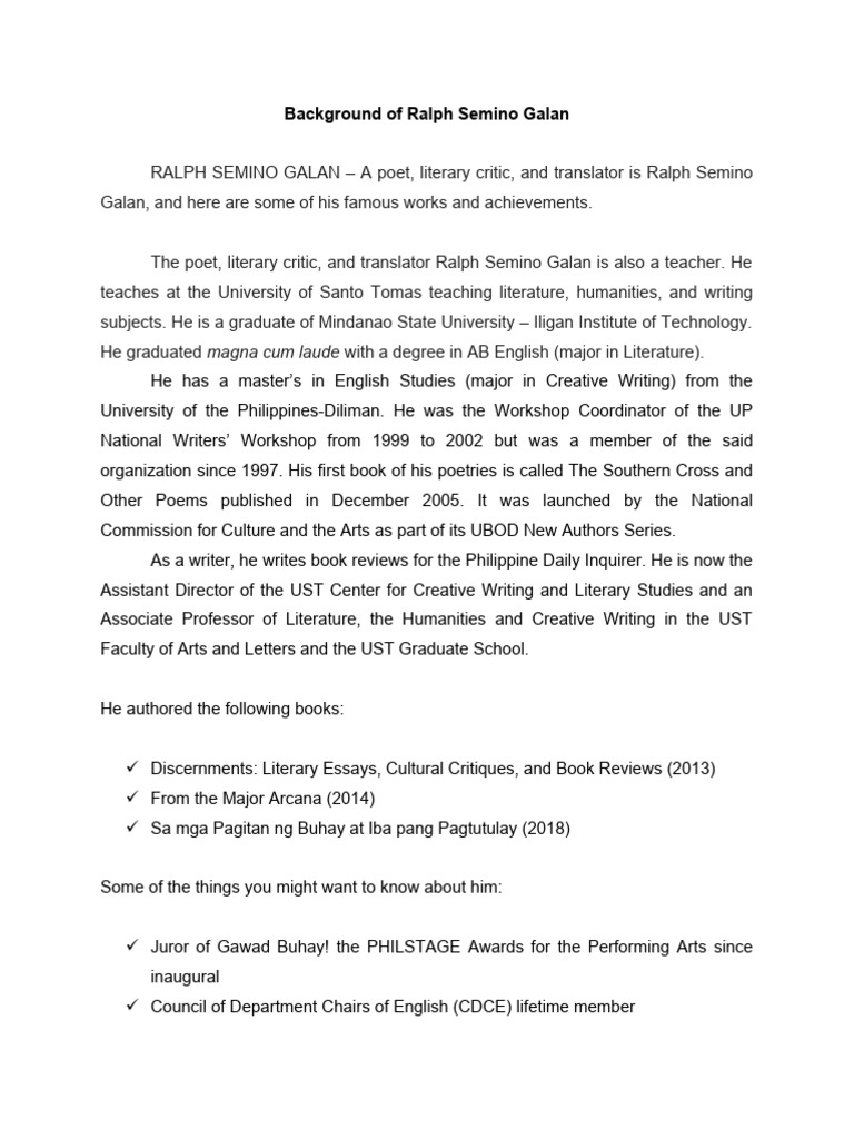 Background of Ralph Semino Galan | PDF