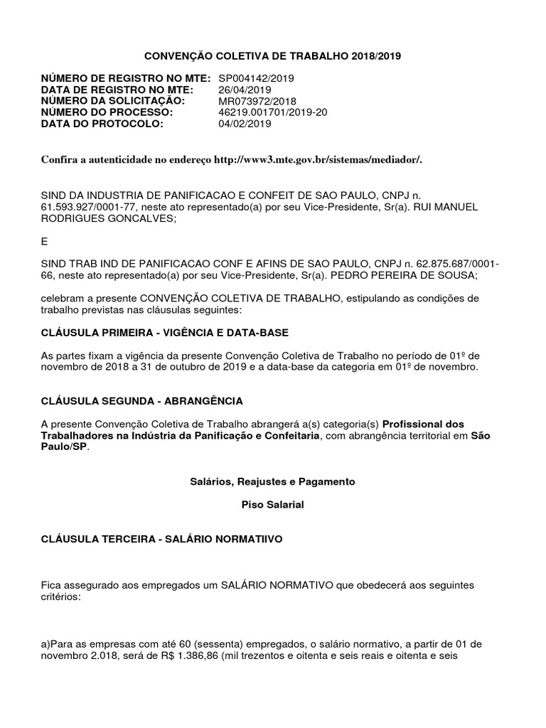 Doc. 15 CCT 2018 - 2019 | PDF | Hora extra | Férias trabalhistas