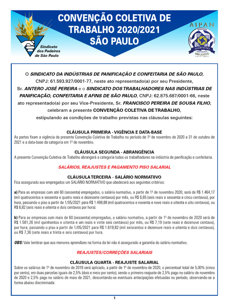 Doc. 17 CCT - 2020-2021 | PDF | Salário | Férias trabalhistas