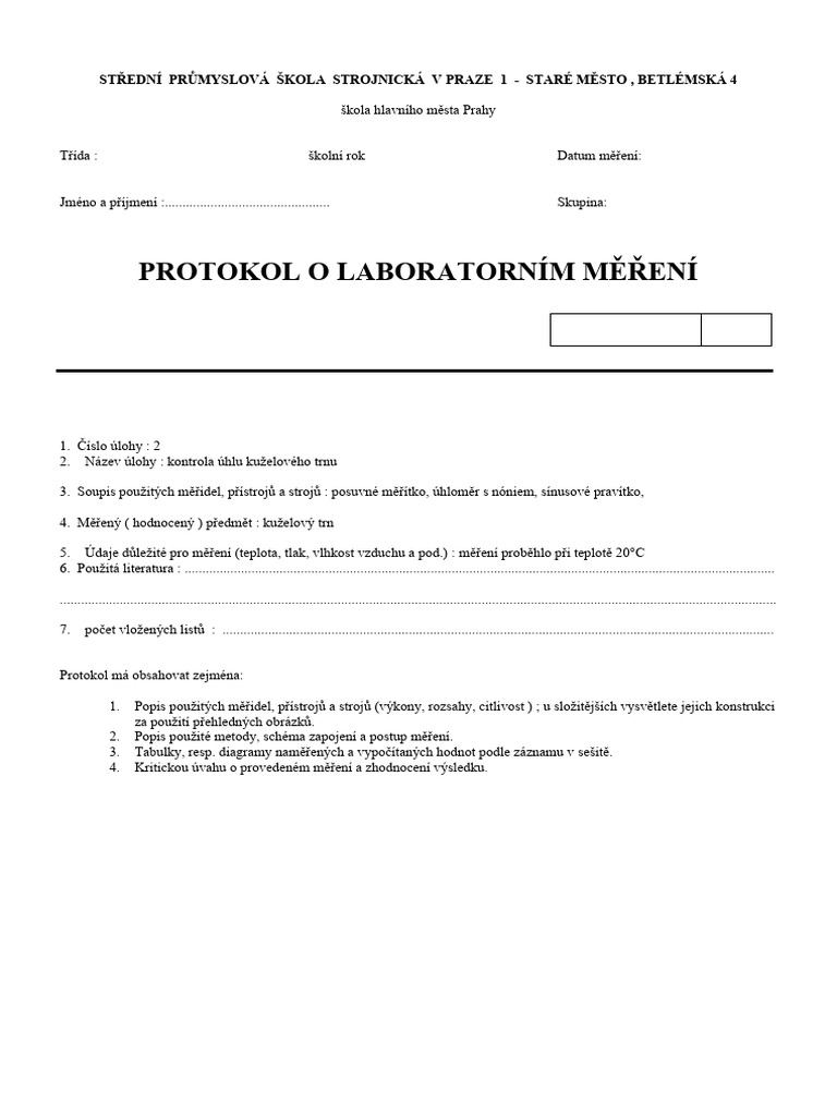 Protokol Na Měření Kuželovitosti | PDF