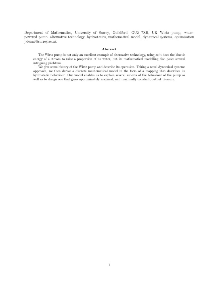 Hydrostatic Model of the Wirtz Pump | PDF | Pump | Pressure