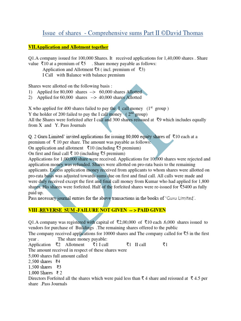 Issue of Shares Comprehensive Sums Part II | Download Free PDF | Pro ...