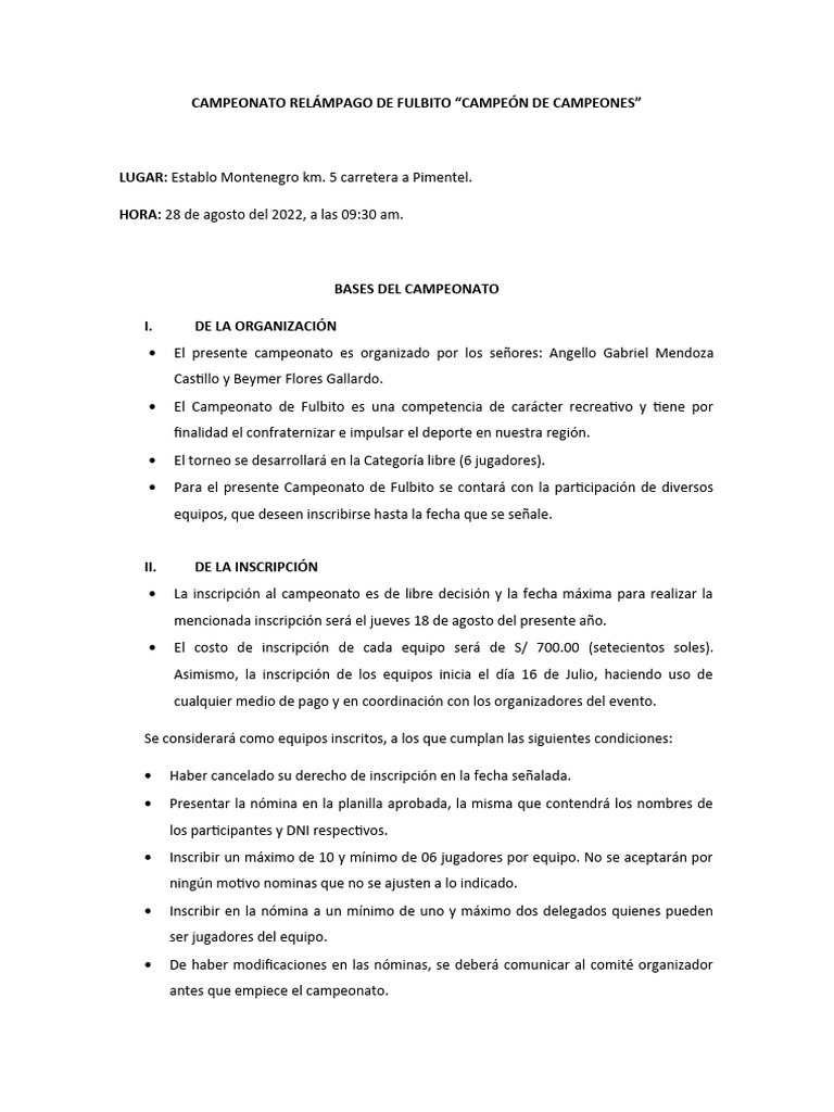 Campeonato Relámpago - Campeon de Campeones 2022 | PDF | Deportes de ...