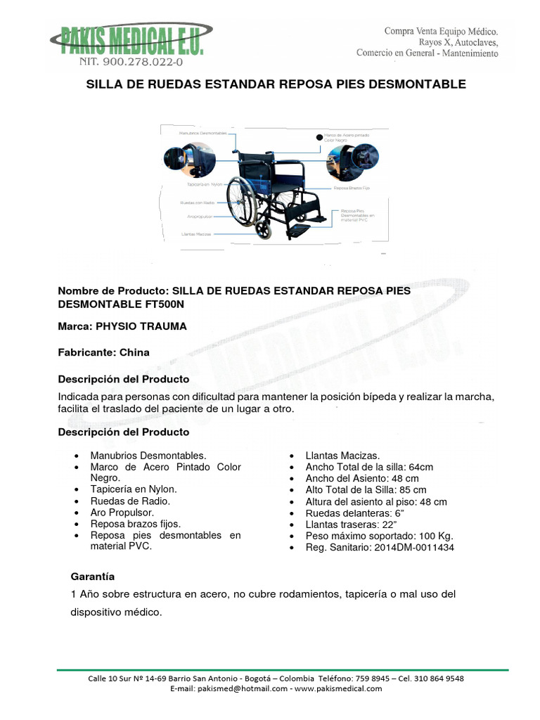 Ficha Técnica Silla de Ruedas Estandar FT500N - ACEPTADA | PDF