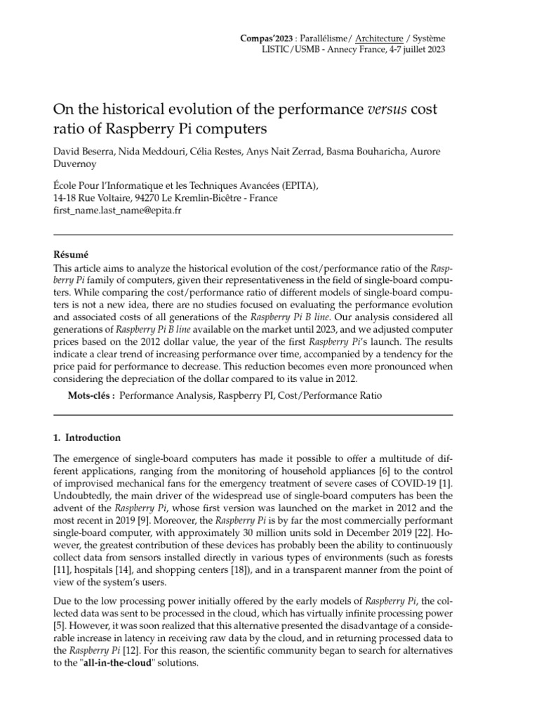 On The Historical Evolution Of The Performance Versus Cost Ratio Of Raspberry Pi Computers Pdf