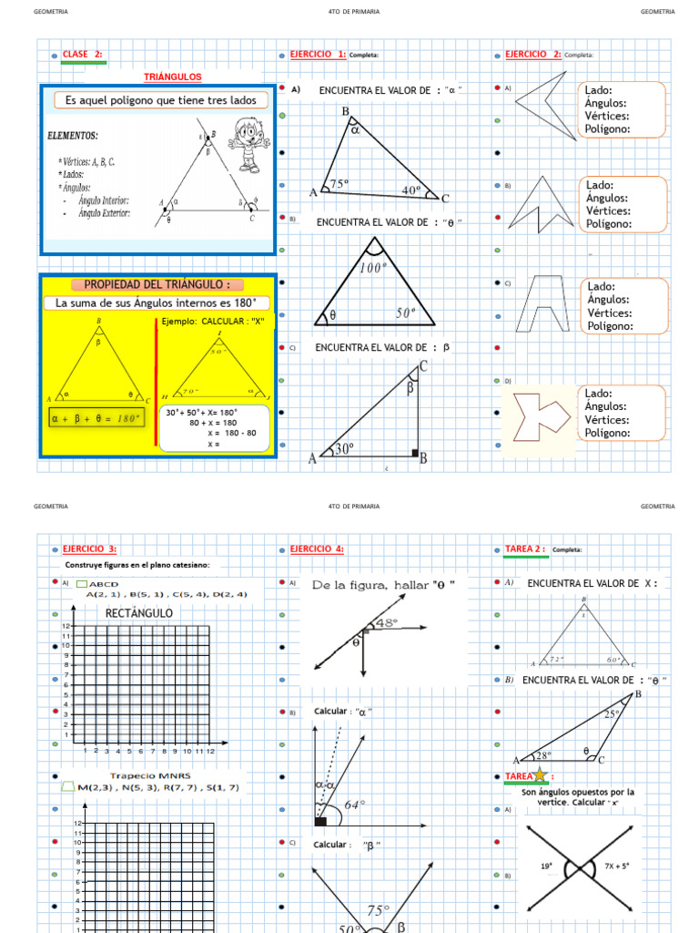 Clase 2 - TRIANGULOS-4TO PRIM. OK2 | Descargar gratis PDF | Triángulo | Ángulo