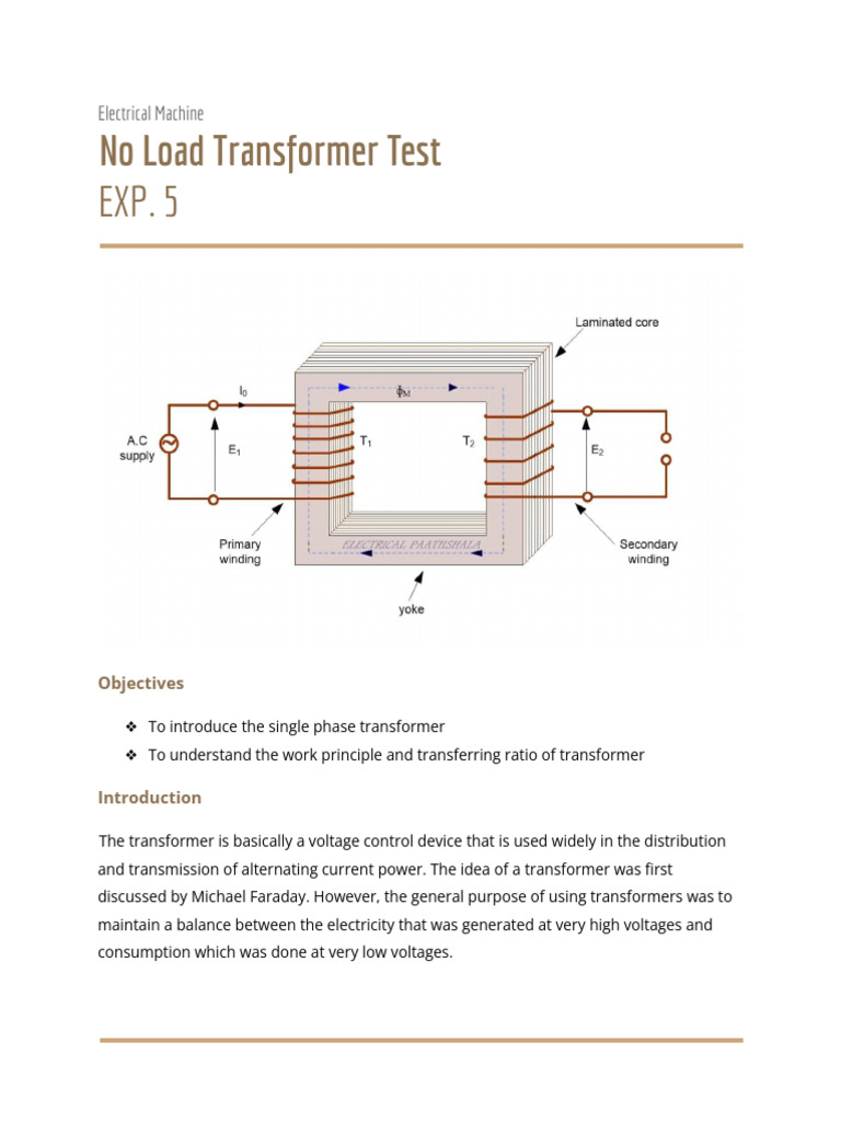 No Load Transformer | PDF | Transformer | Electromagnetic Induction