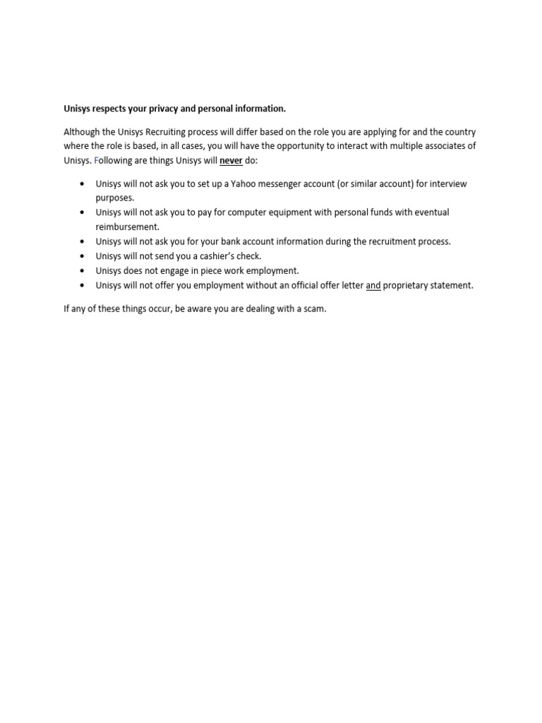 Unisys Recruiting Process | PDF Unisys Recruiting Process | PDF