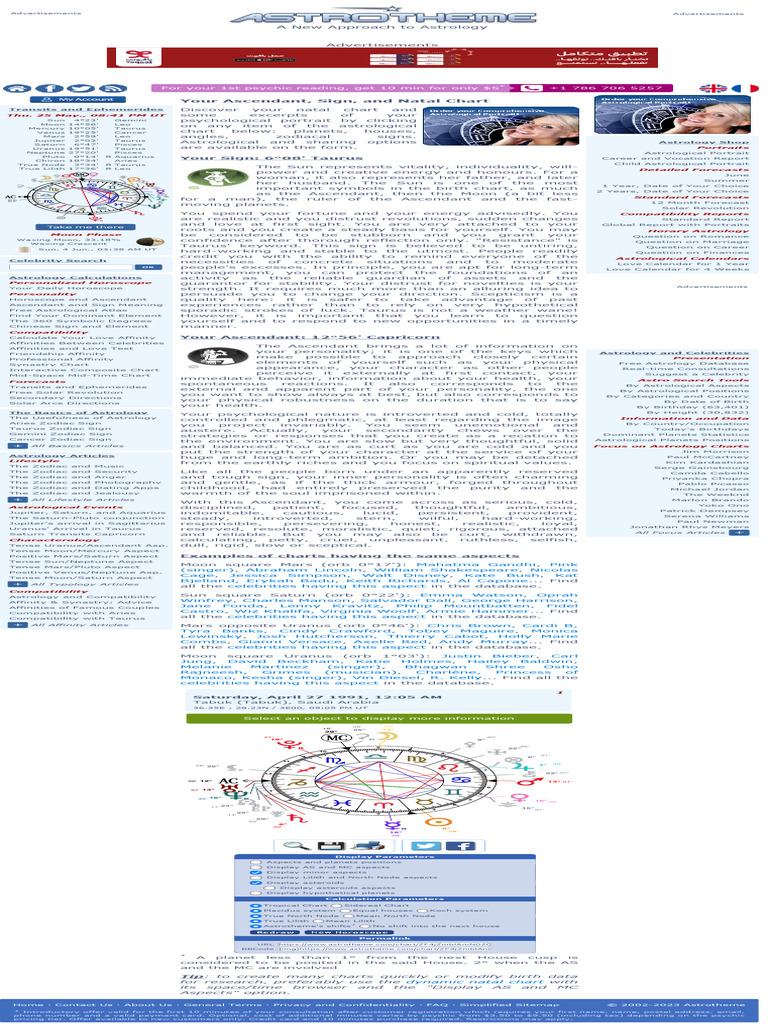 Your Horoscope, Astrological Sign, Ascendant, and Natal Chart With ...