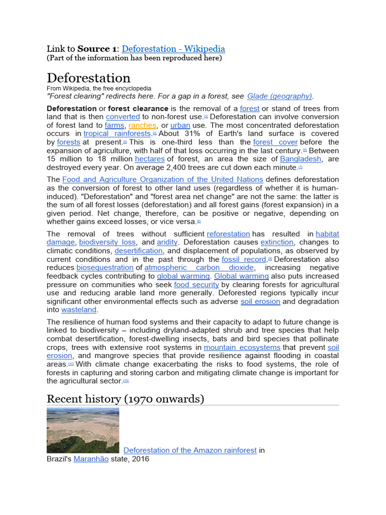 Lesson 3 - Activity 1 - Source 1 | PDF | Deforestation | Forests