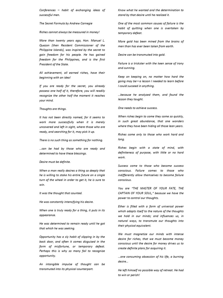 Think and Grow Rich-NOTES | PDF | Thought | Mind