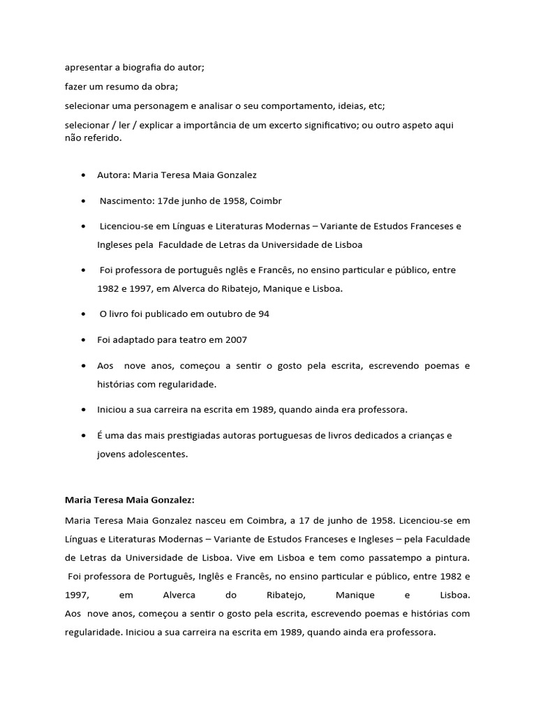 Biografia de Maria Teresa Maia Gonzalez | PDF | Tempo | Família