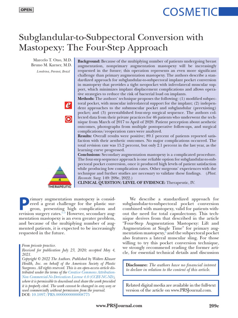 Subglandular To Subpectoral Conversion Mastopexy | PDF