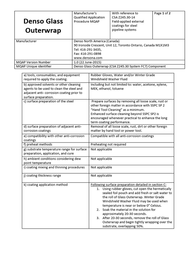 Denso Glass Outerwrap Application Guide | PDF | Coating | Corrosion