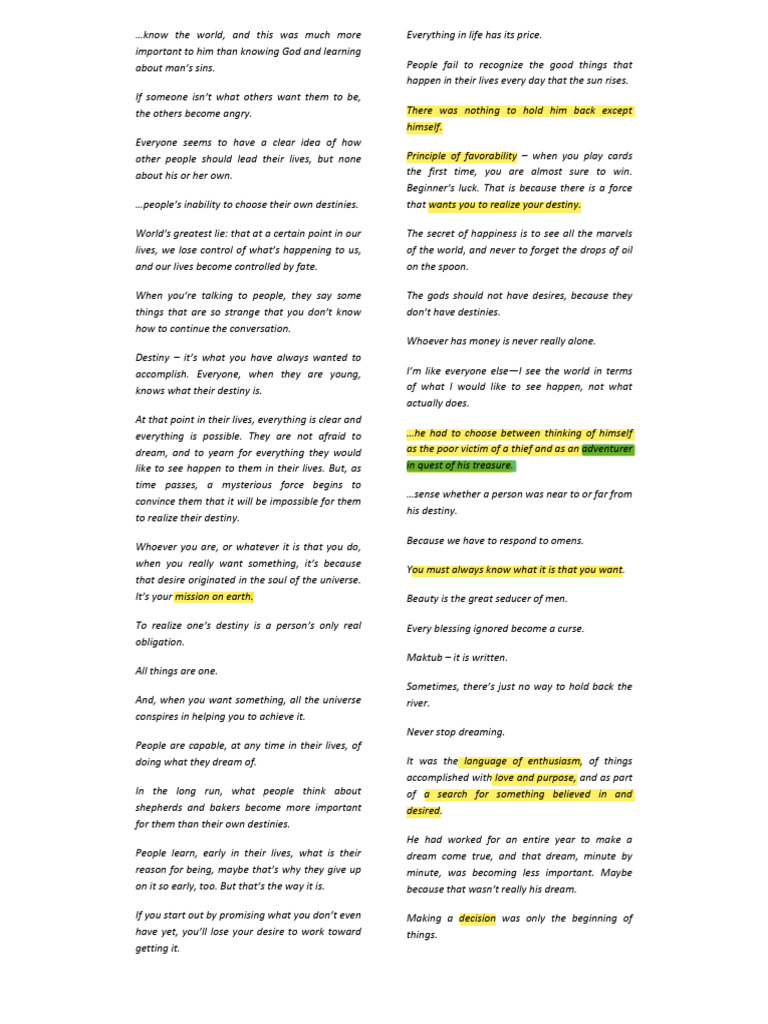 The Alchemist NOTES | PDF | Soul | Dream