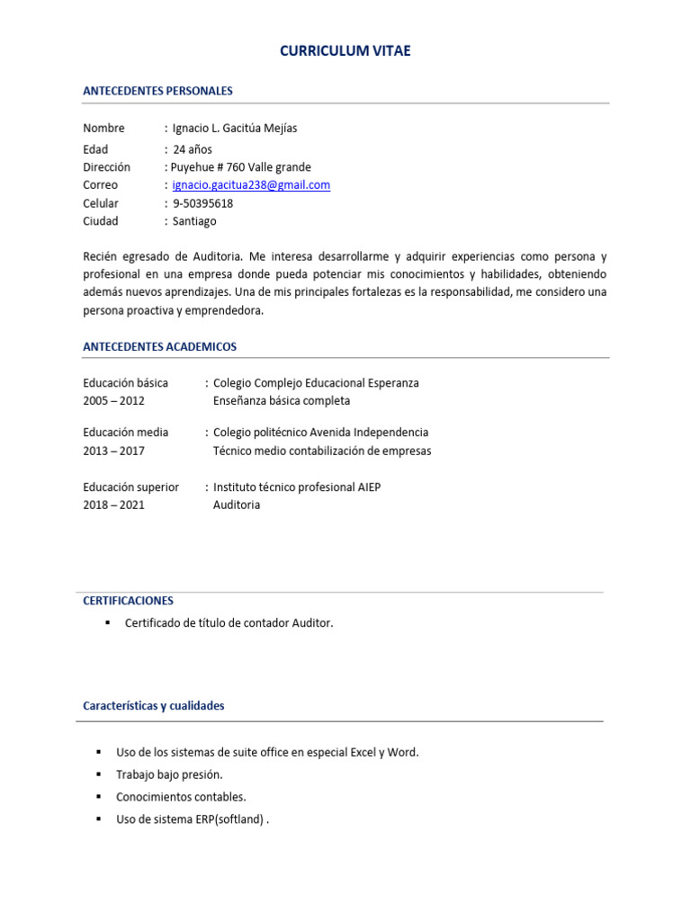 CV Ignacio - Gacitúa. | PDF