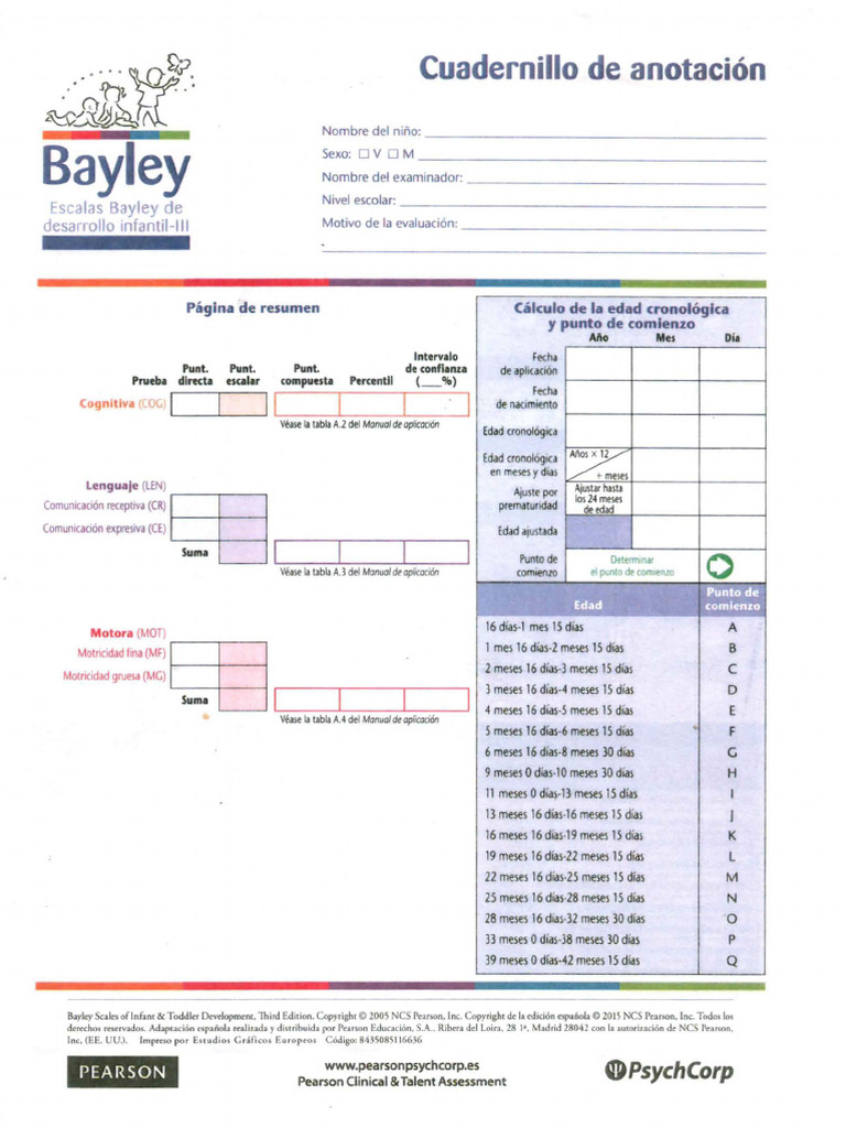 BAYLEY-III Cuadernillo de Anotación | PDF